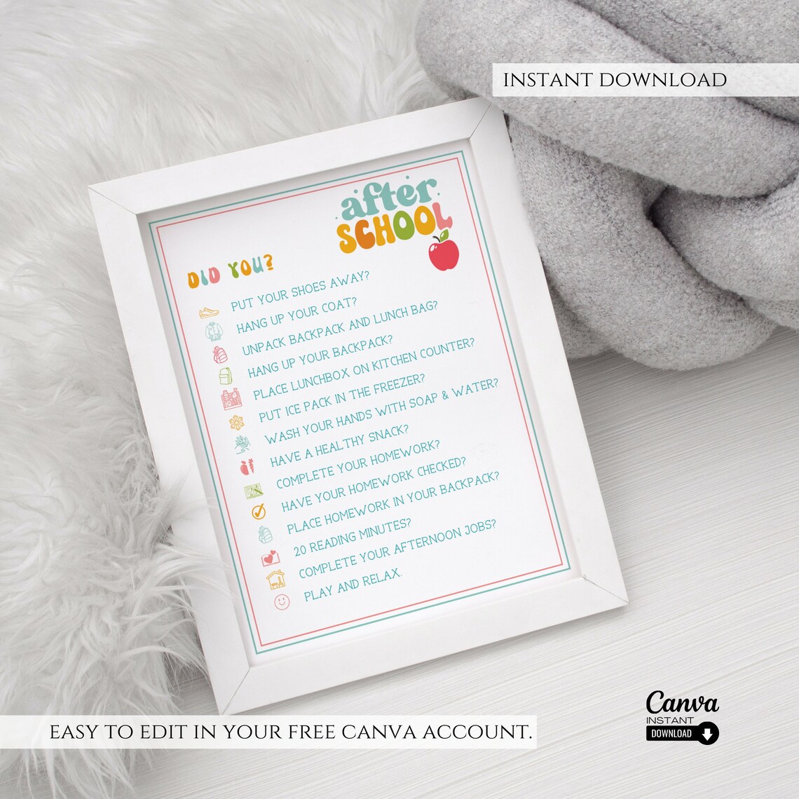 Printable After School Checklist, Editable After School Responsibility ...