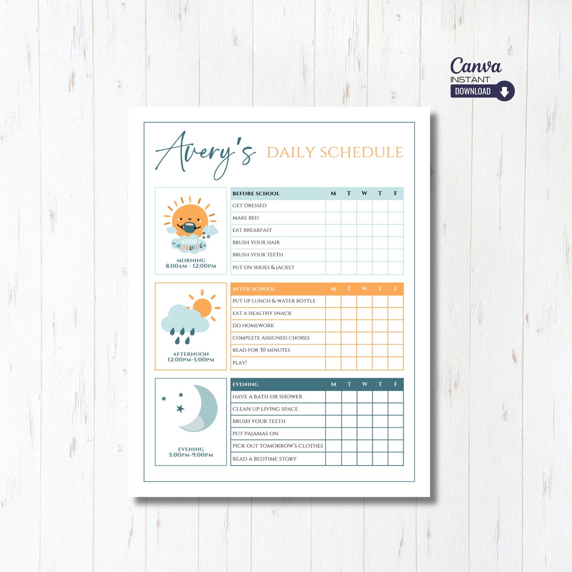 Editable Kids Daily Routine Checklist Template, Printable Chore Chart ...