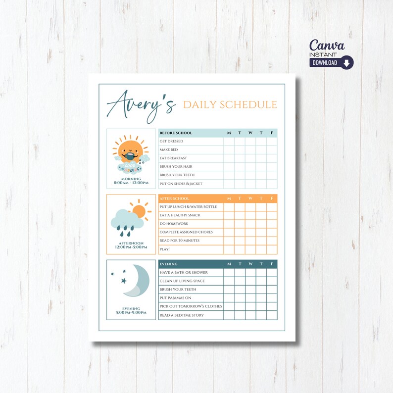 Editable Kids Daily Routine Checklist Template, Printable Chore Chart ...