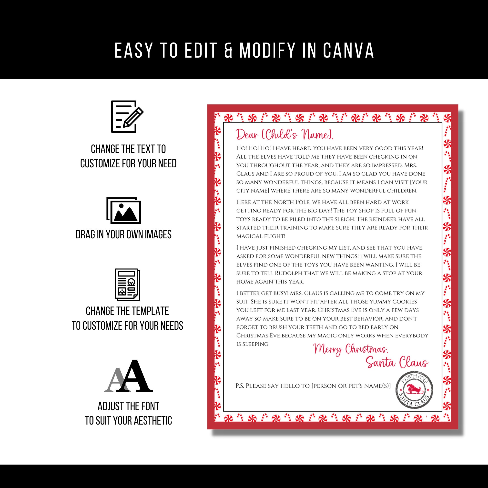 Editable Santa Letter Template, Letter From Santa Template, Printable ...