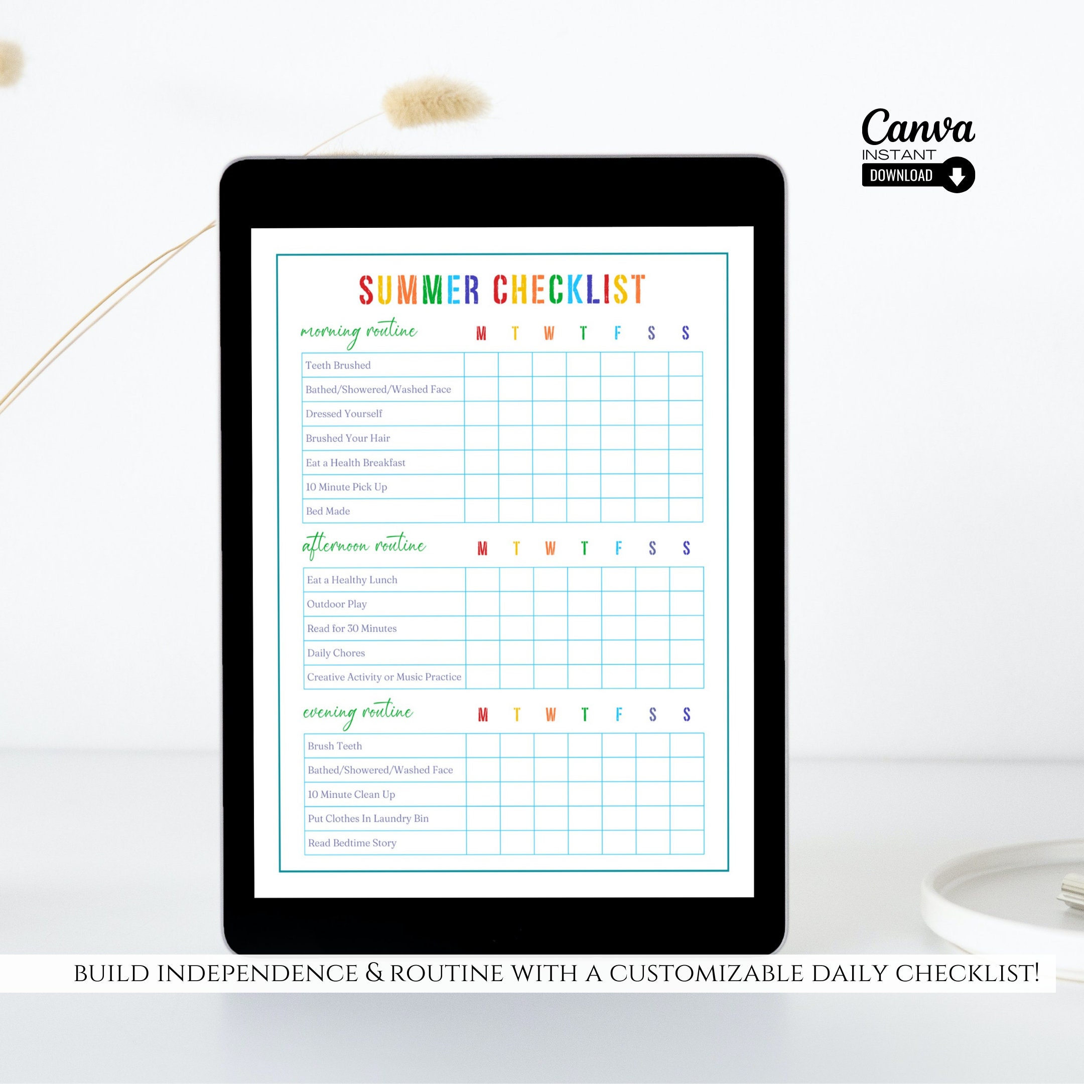 Editable Summer Daily Checklist for Kids, Printable Kids Routine Chart ...
