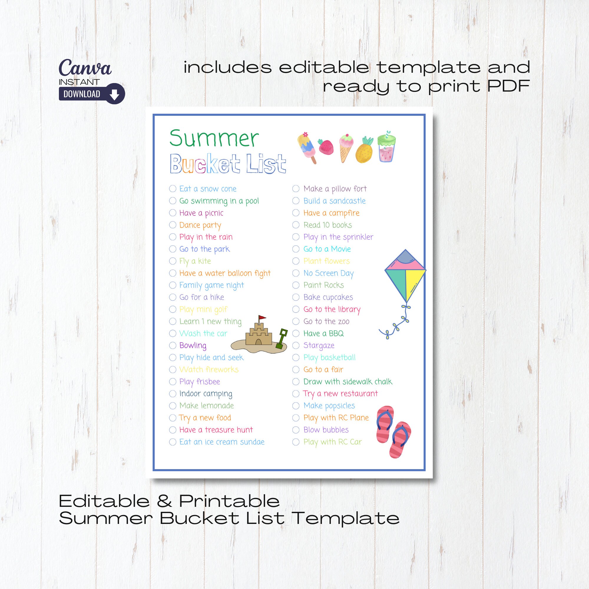 Editable Summer Bucket List, Printable Summer to Do List, Summer ...