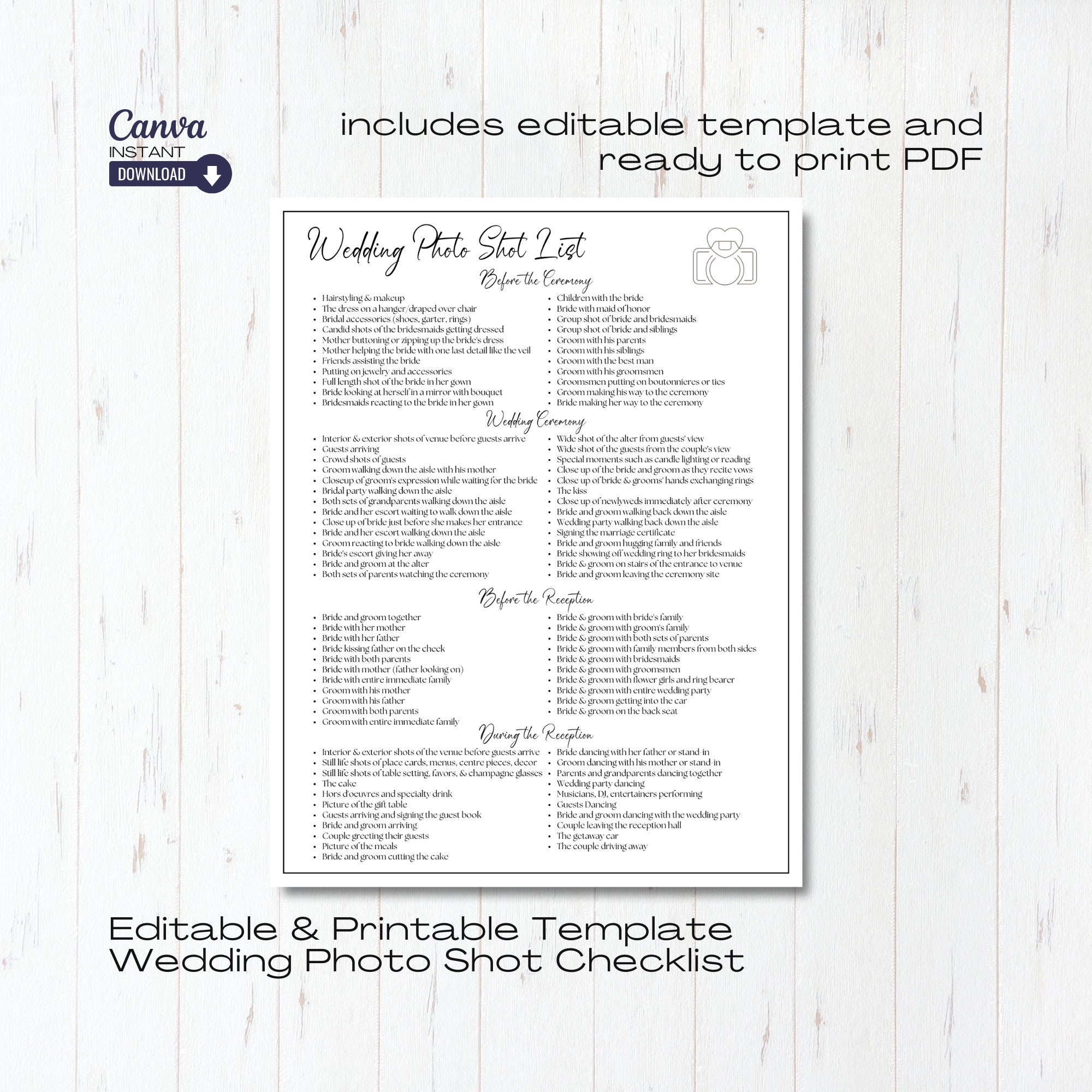 Editable Wedding Photography Checklist Template, Printable Wedding ...