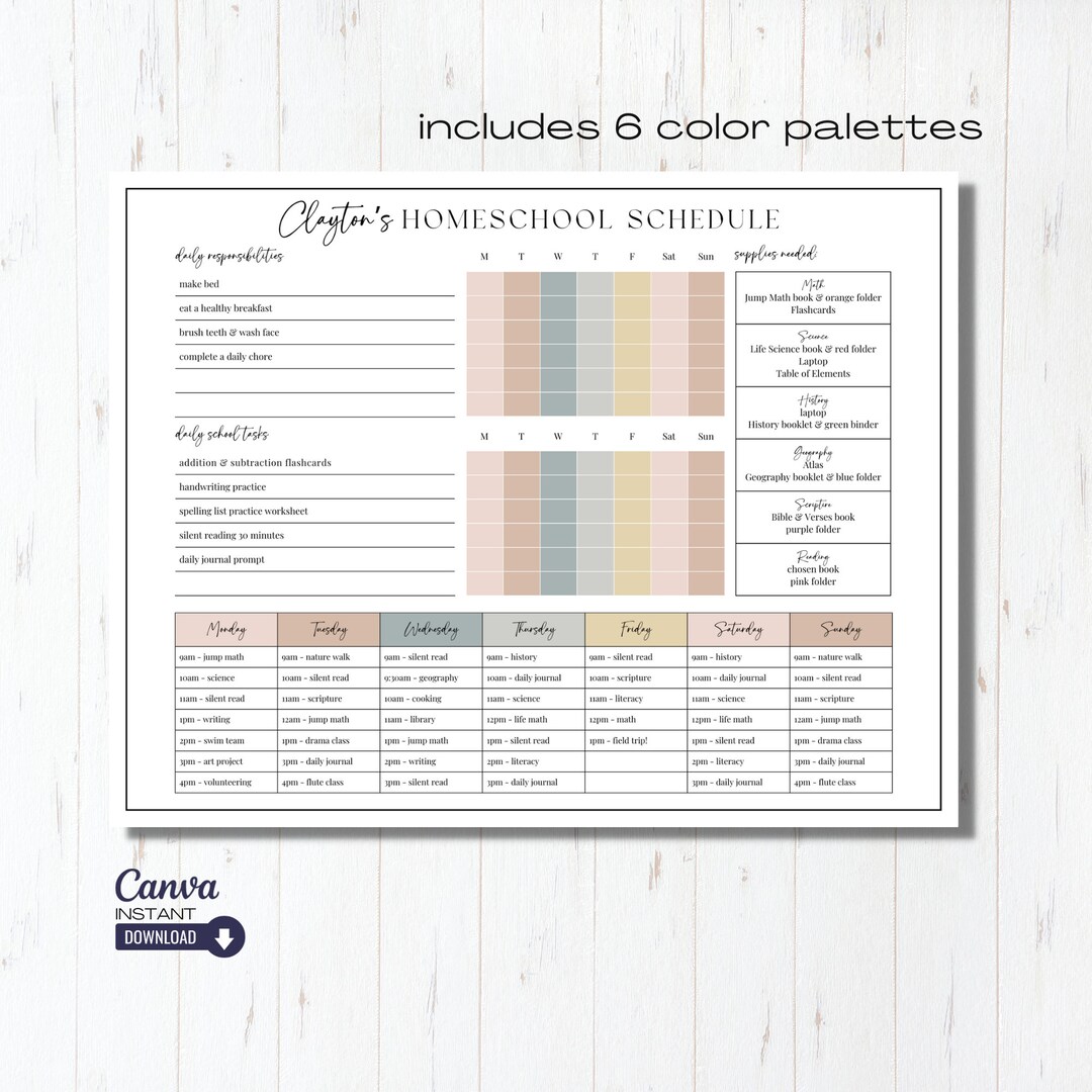 Editable Homeschool Checklist: Daily Schedule Template (canva & PDF) - Etsy