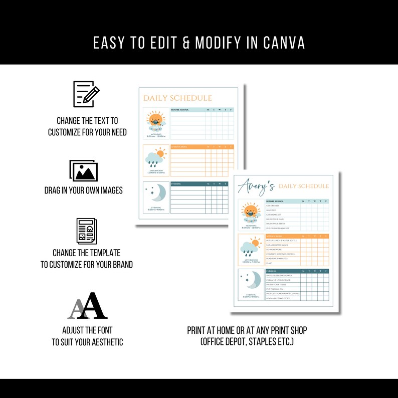 Editable Kids Daily Routine Checklist Template, Printable Chore Chart ...