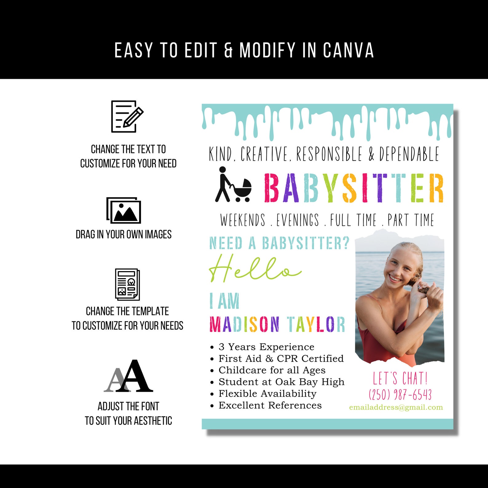 Editable Babysitting Flyer: Childcare Services Canva Template (digital ...