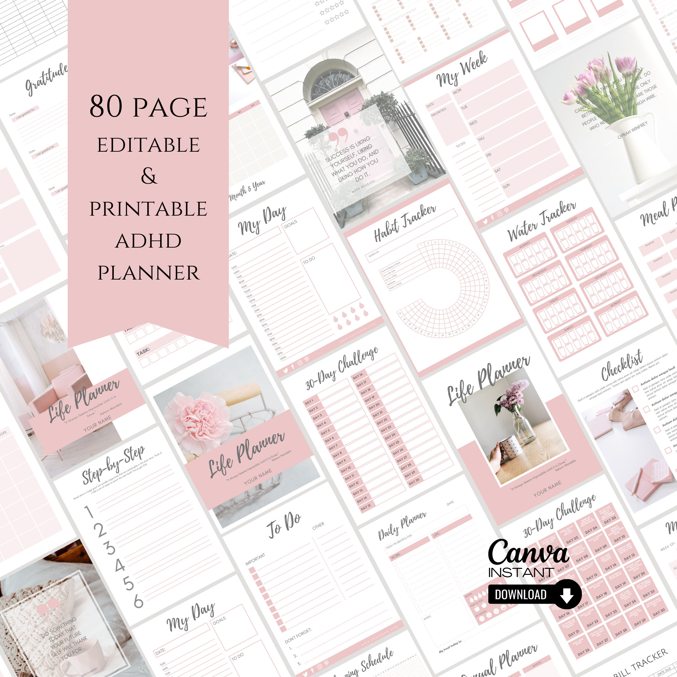 Editable ADHD Planner Template, Printable ADHD Journal, Digital Adhd ...