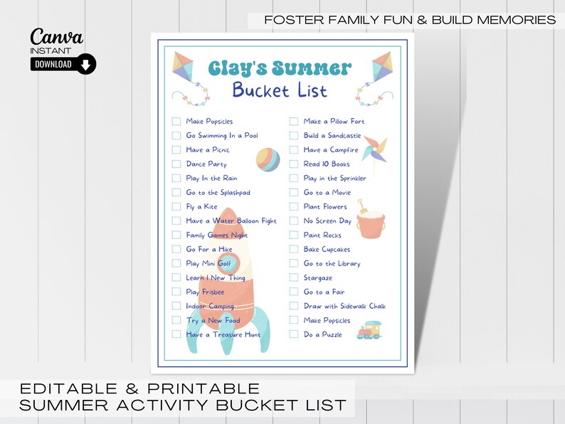 Editable Summer Bucket List Printable Summer to Do List - Etsy Canada