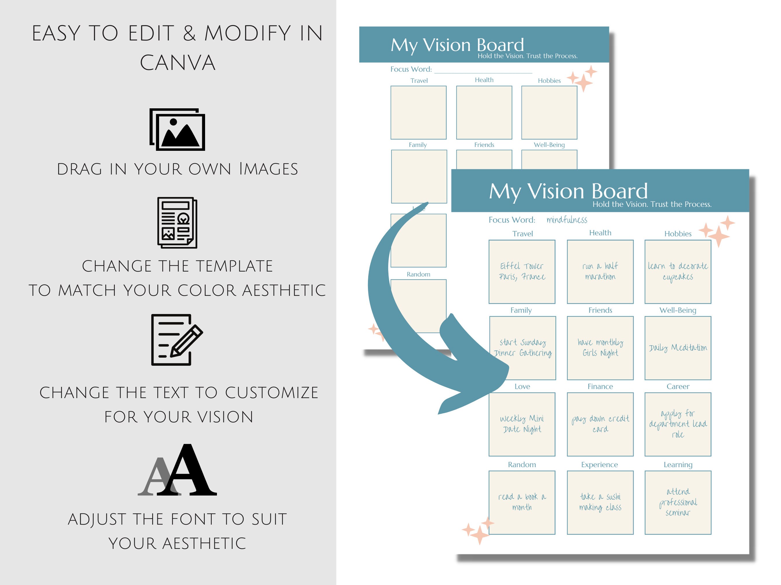 Editable Vision Board Template Printable Vision Board - Etsy UK