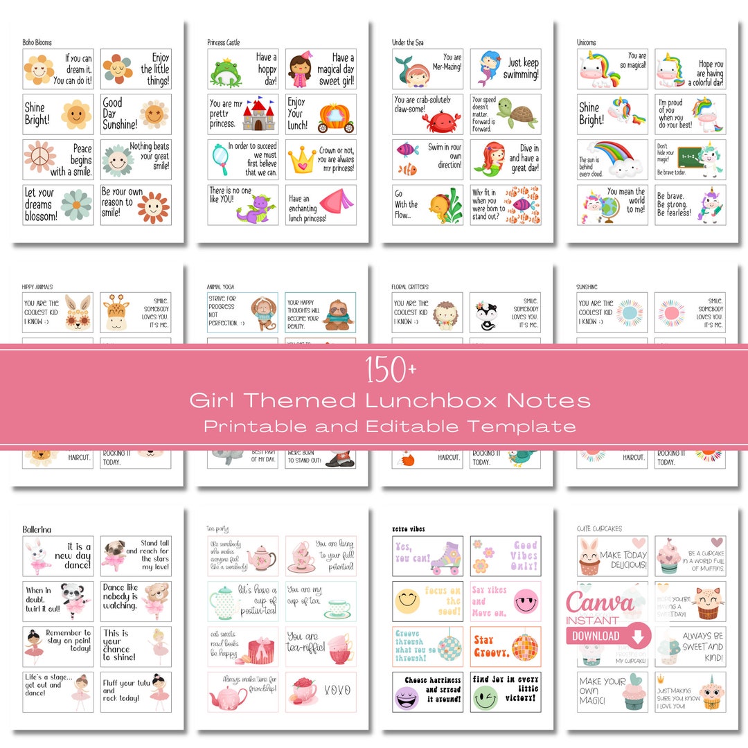 Editable Lunch Box Notes Template, Printable Kids Positive Affirmation ...