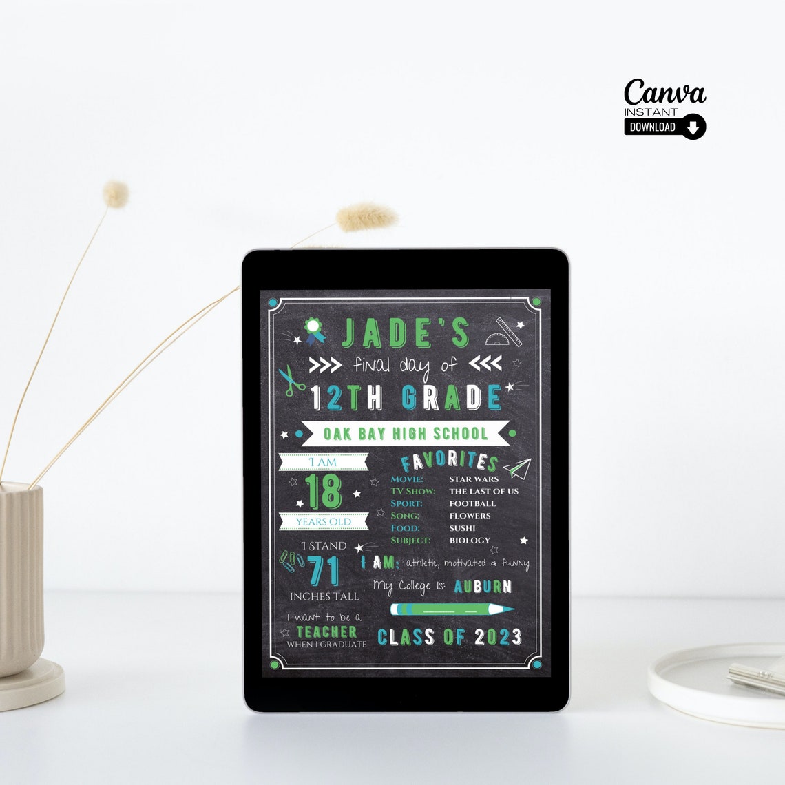 Printable First Day of School Sign, Back to School Chalkboard Sign ...