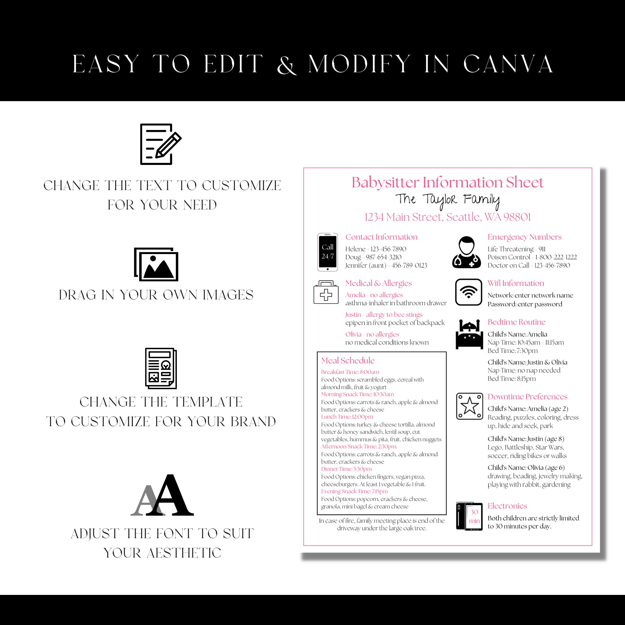 Editable Babysitter Planner, Printable Babysitter Guide, Nanny Notes ...