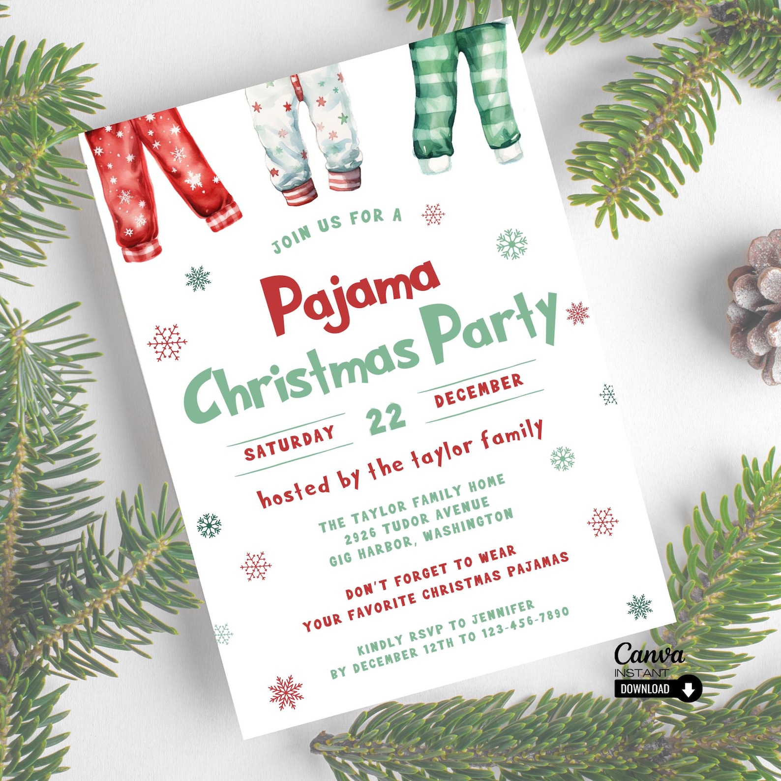 Editable Pajama Party Sign Template, Printable Holiday Party Flyer ...