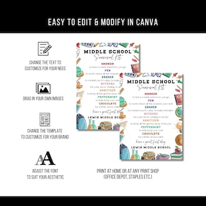 Middle School Survival Kit Printable Template (digital Download) - Etsy