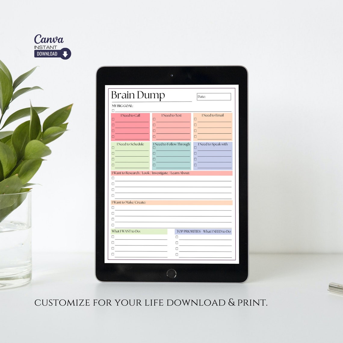 Editable ADHD Brain Dump Printable, ADHD Planner, to Do List Template ...