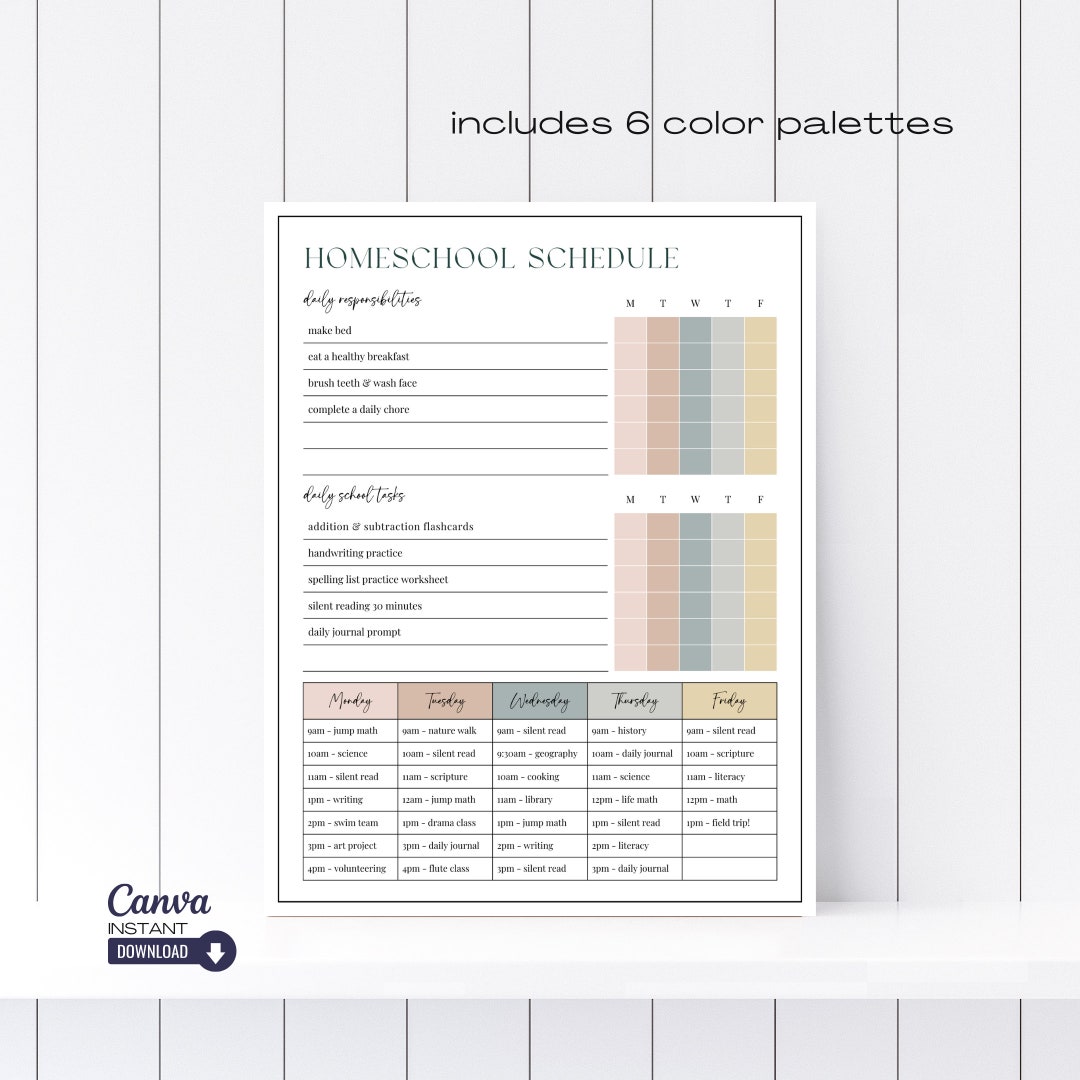 Editable Homeschool Checklist: Daily Schedule Template (canva & PDF) - Etsy