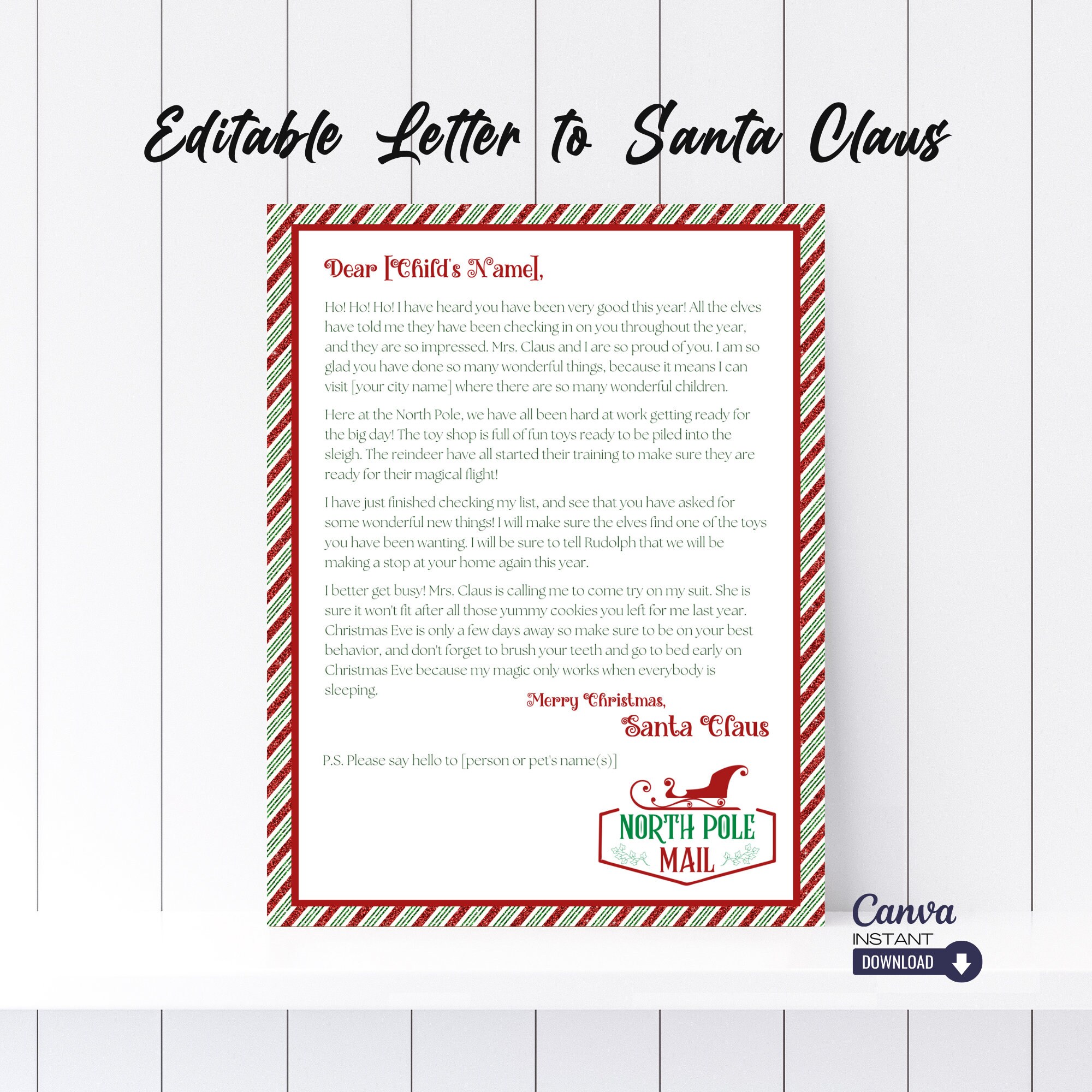 Editable Santa Letter Template Letter From Santa Template - Etsy