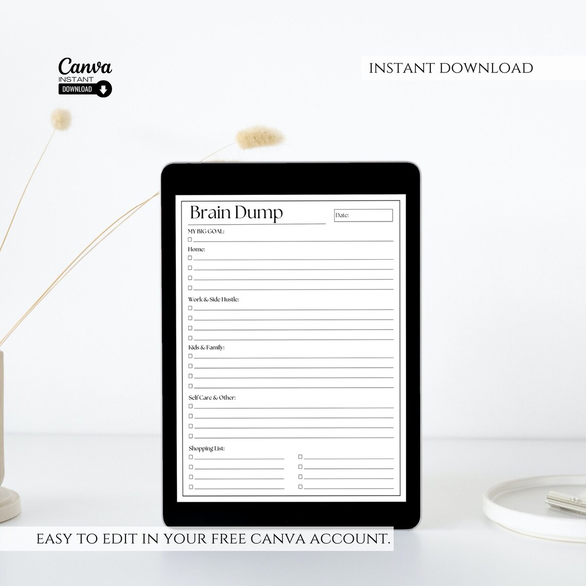 Editable ADHD Brain Dump Printable, ADHD Planner, to Do List Template ...