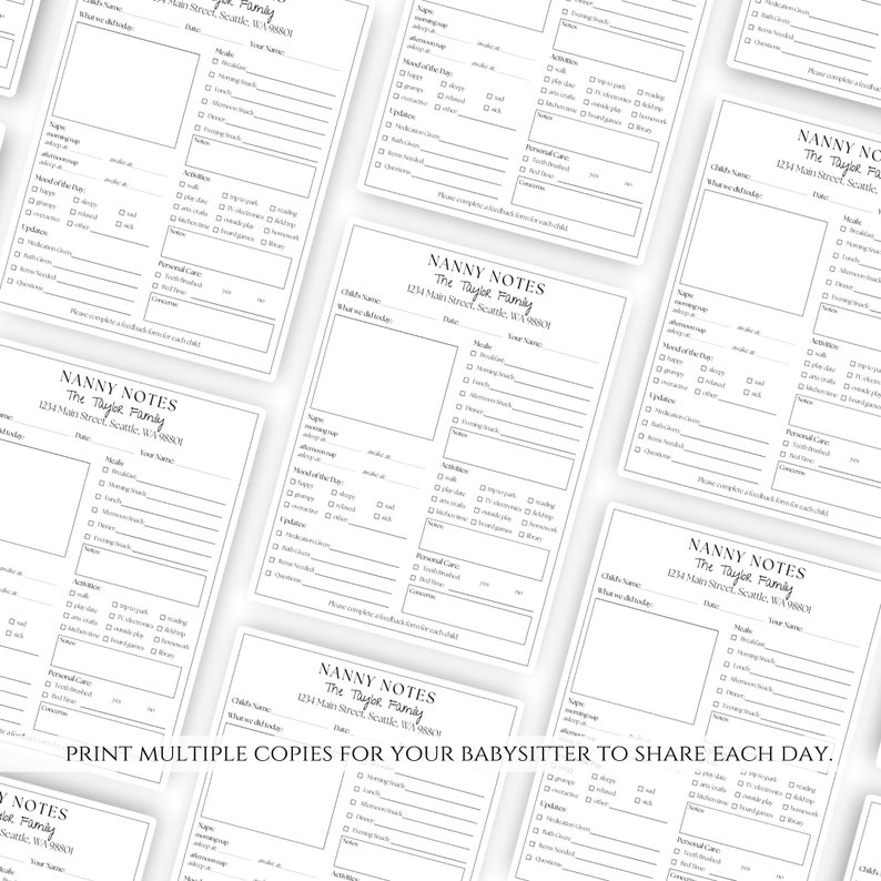 Nanny Notes Printable, Editable Babysitter Notes Form, Nanny Log ...