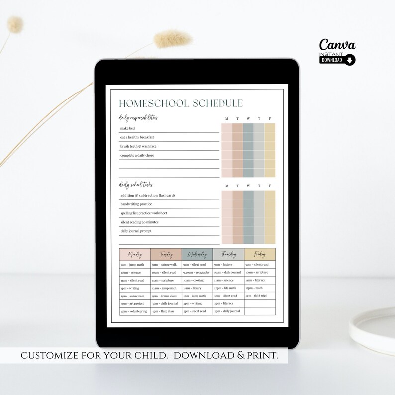 Editable Homeschool Checklist, Printable Daily Schedule for Kids, Home ...