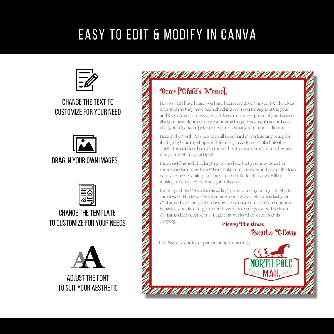 Editable Santa Letter Template Letter From Santa Template - Etsy