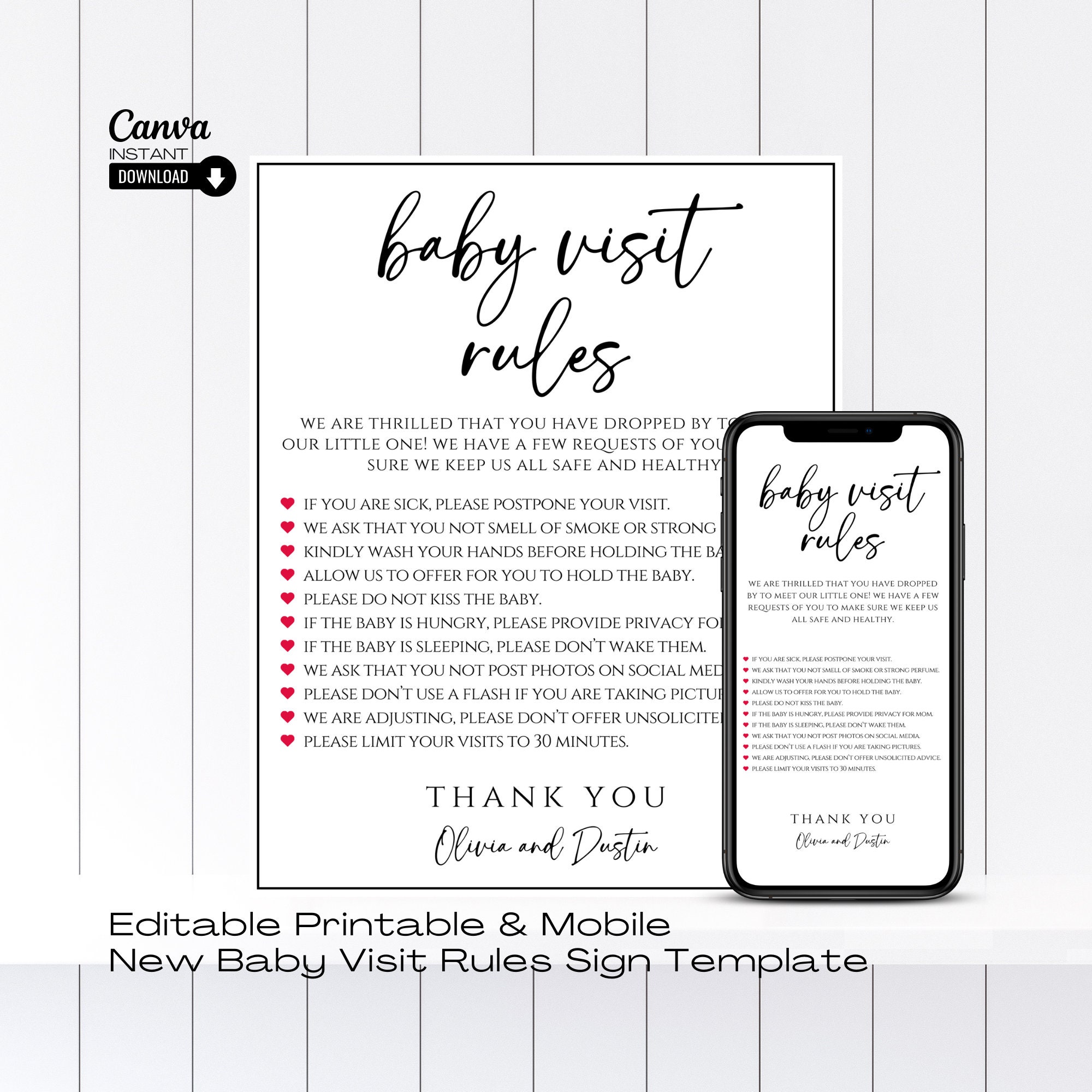Editable Baby Visit Rules Sign: New Parent Printable (PDF) - Etsy