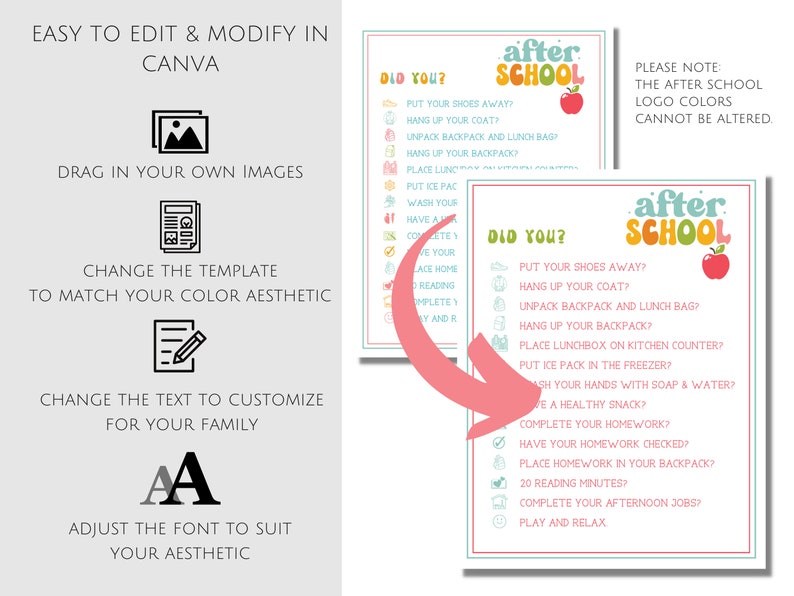 Printable After School Checklist Editable After School - Etsy