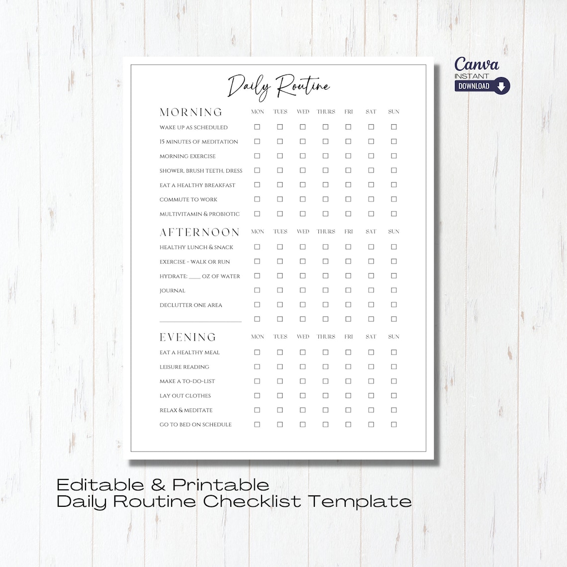 Editable Daily Routine Checklist Template, Printable Daily Routine ...