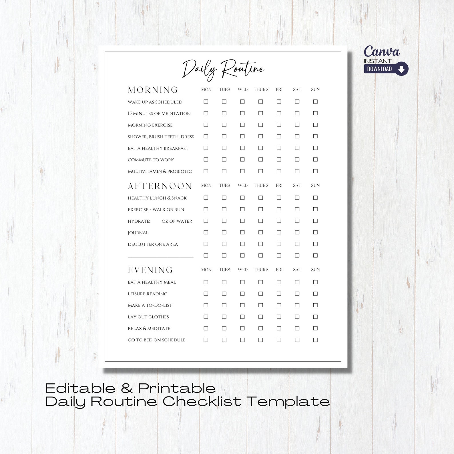 Editable Daily Routine Checklist: Printable Habit Tracker (adult/kids ...
