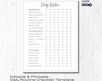 Editable Daily Routine Checklist Template, Printable Daily Routine ...