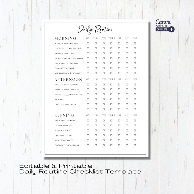 Editable Daily Routine Checklist Template, Printable Daily Routine ...