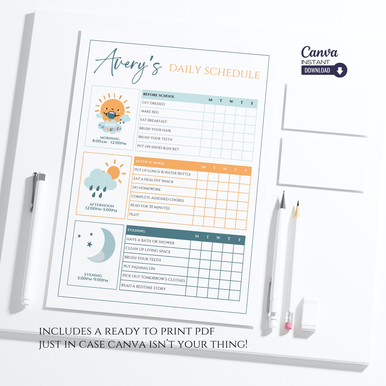 Editable Kids Daily Routine Checklist: Printable Chore Chart (canva ...