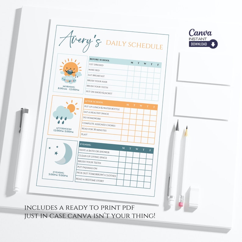 Editable Kids Daily Routine Checklist: Printable Chore Chart (canva ...