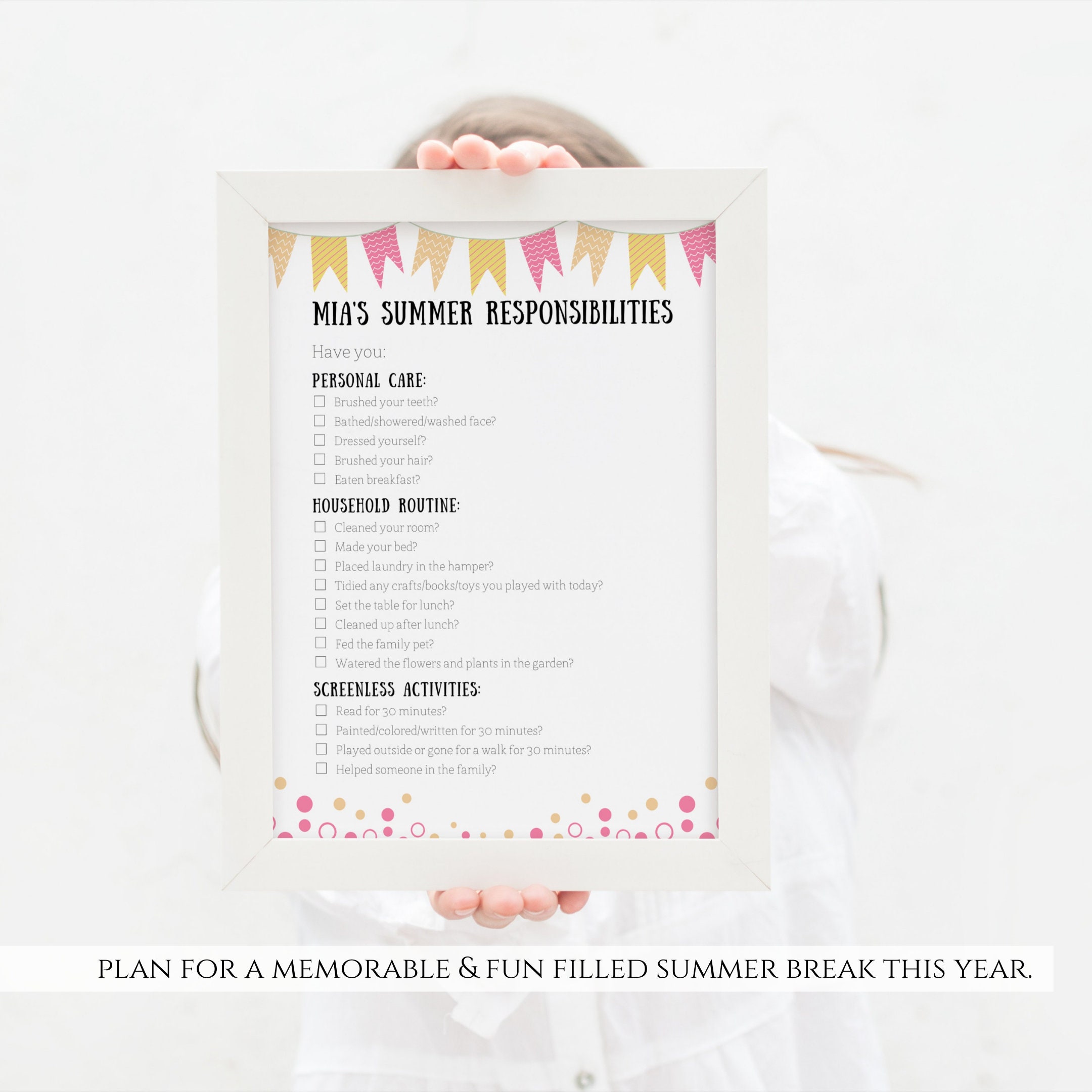 Kids Summer Chore and Activity Chart, Summer Rules Printable, Editable ...