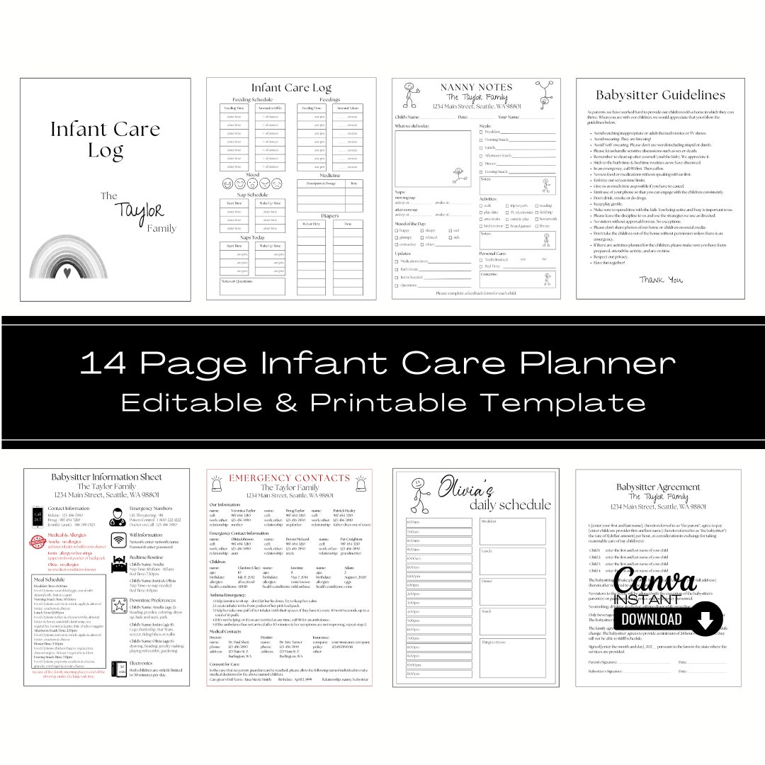 Editable Baby Care Daily Log, Printable Infant Care Tracker, Newborn ...