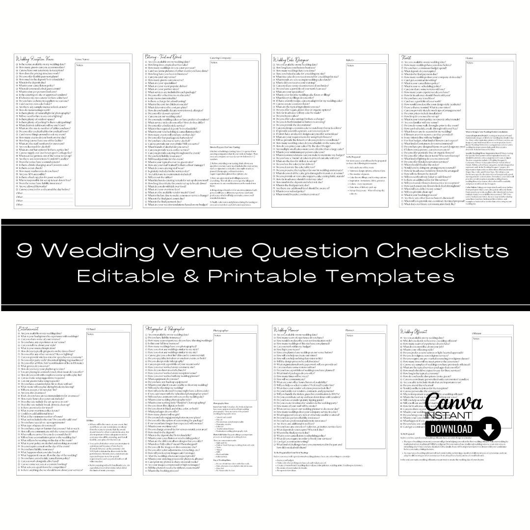 Editable Wedding Vendor Questionnaire Checklist Template Bundle ...