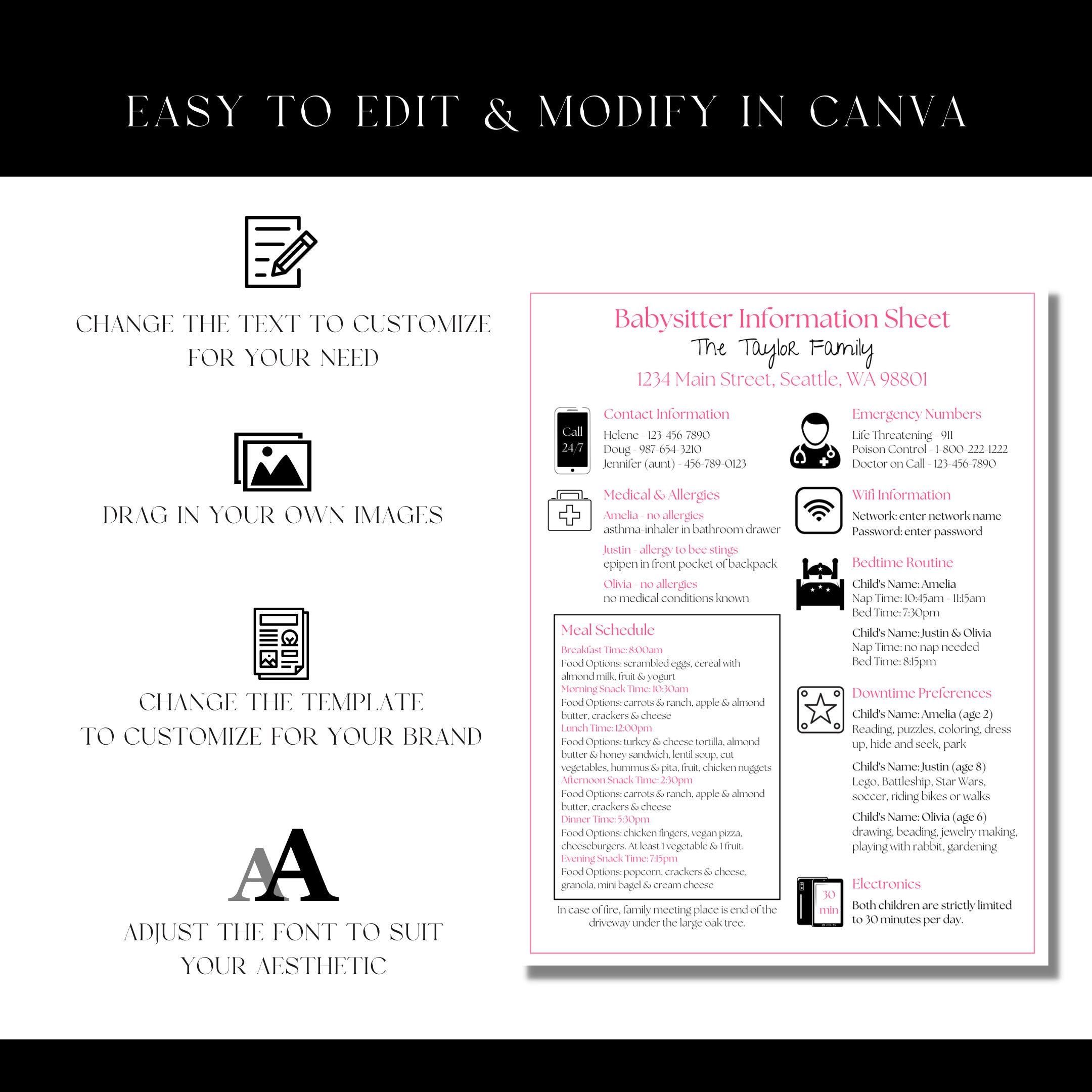 Editable Babysitter Planner, Printable Babysitter Guide, Nanny Notes ...