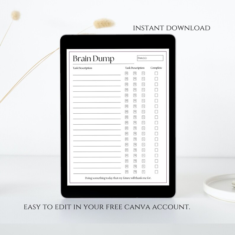 Editable ADHD Brain Dump Printable, ADHD Planner, to Do List Template ...