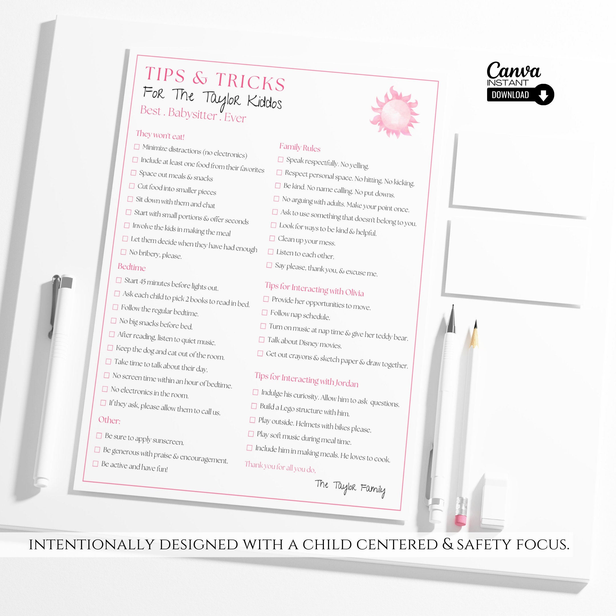 Editable Babysitter Planner, Printable Babysitter Guide, Nanny Notes ...