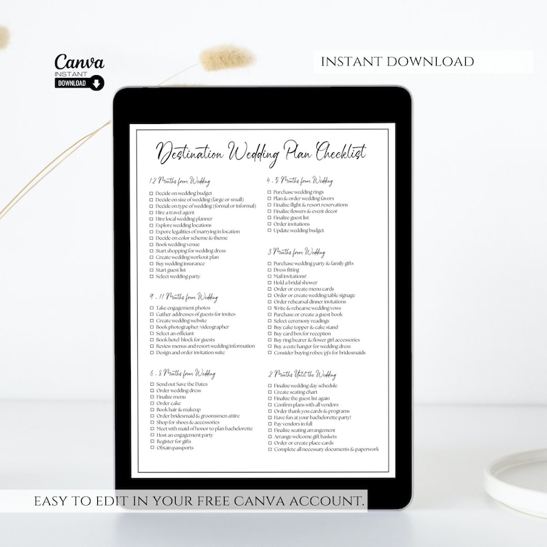 Editable Destination Wedding Checklist, Printable Wedding Checklist ...