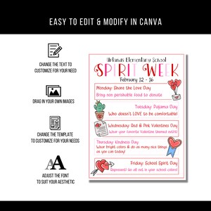 Valentine's School Spirit Week Flyer: Editable Event Schedule (digital ...