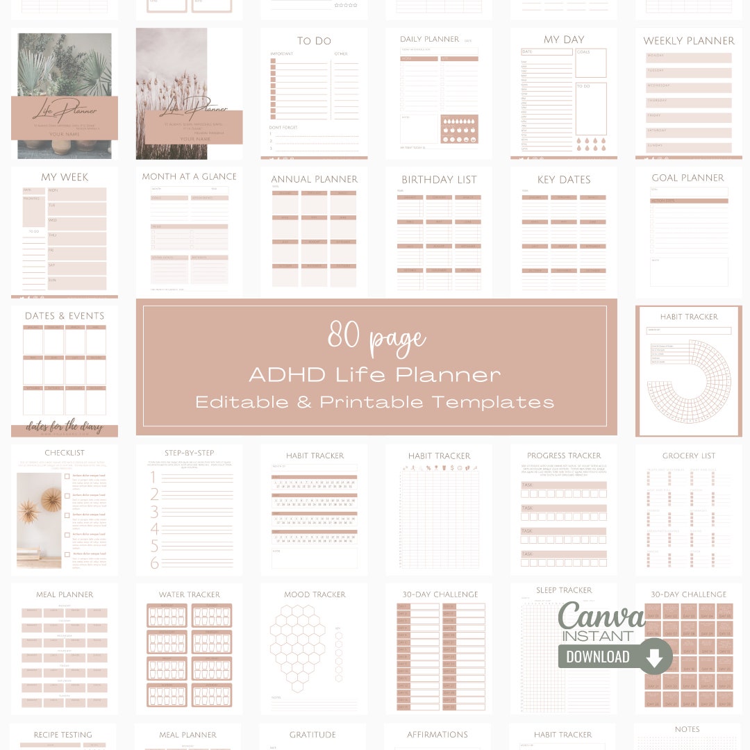 Editable ADHD Planner, Printable Adult ADHD Journal, Digital ADHD Life ...