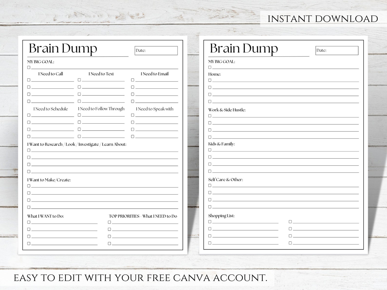 Editable ADHD Brain Dump Printable ADHD Planner to Do List - Etsy