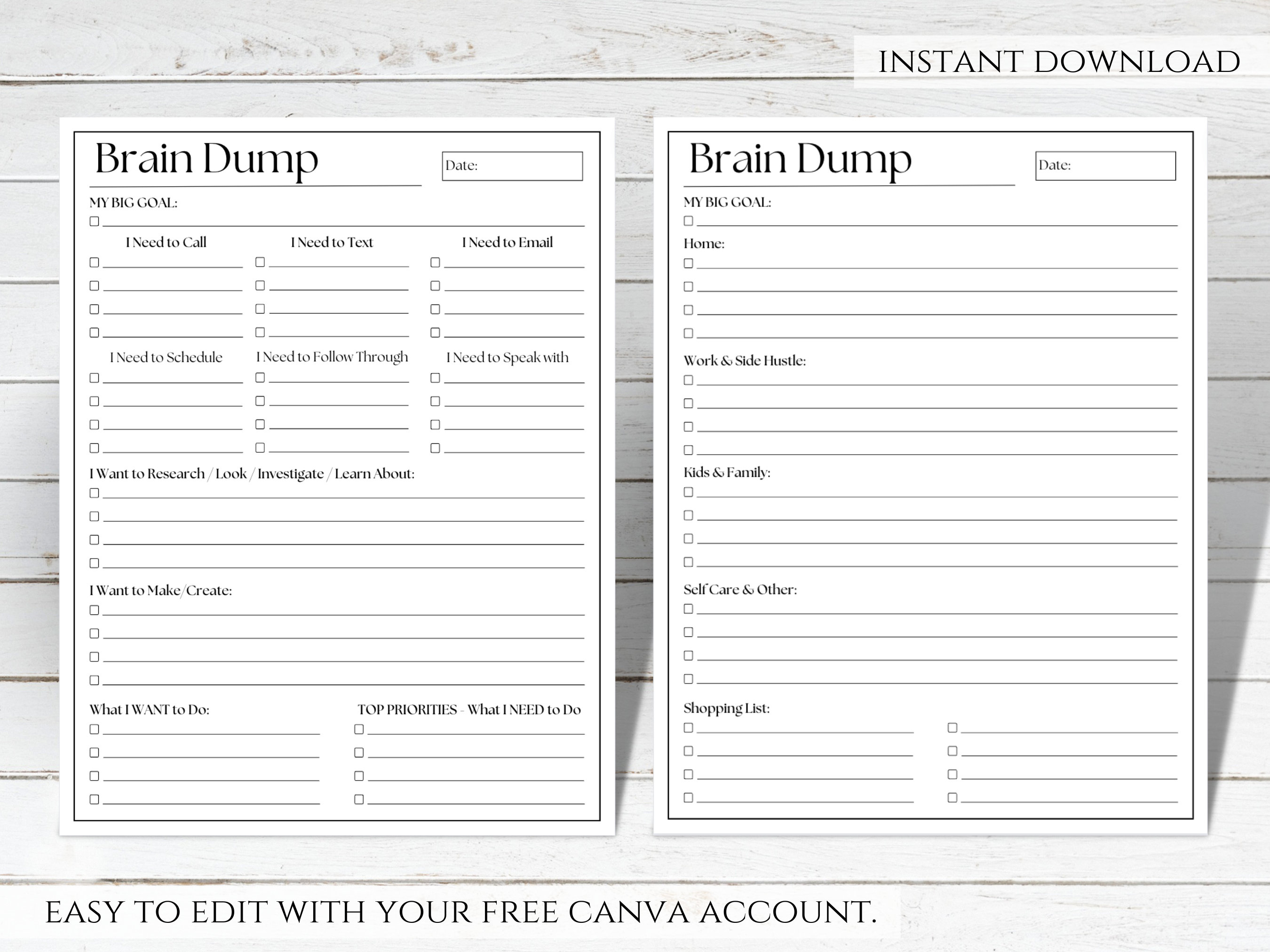 Editable ADHD Brain Dump Printable ADHD Planner to Do List - Etsy Canada