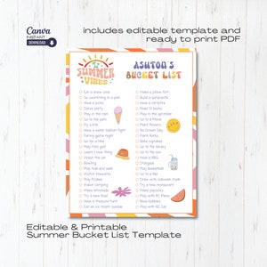 Editable Summer Bucket List, Printable Summer to Do List, Summer ...