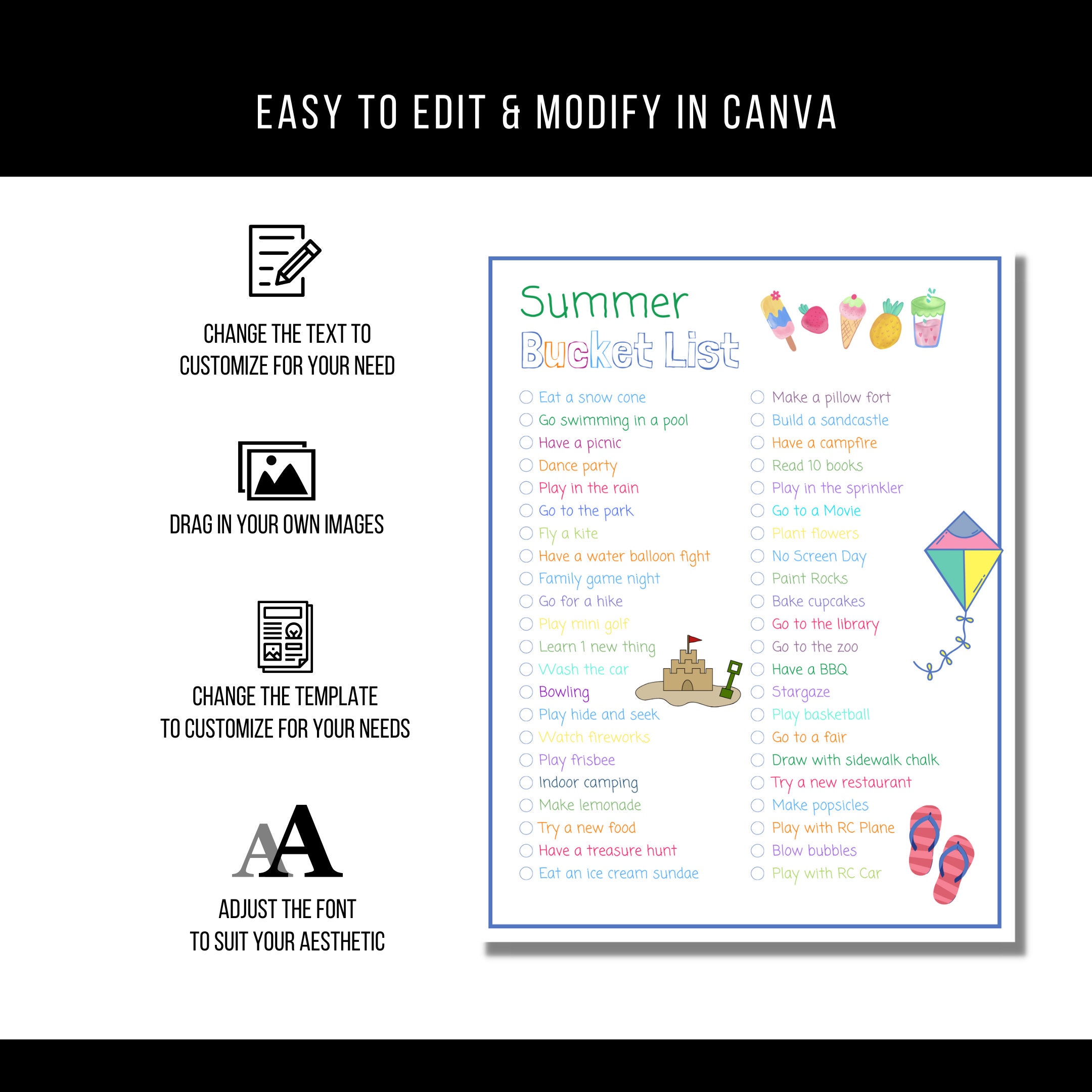 Editable Summer Bucket List, Printable Summer to Do List, Summer ...