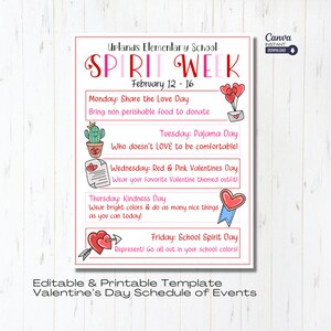 Editable Valentines School Spirit Week Flyer Template, Printable ...