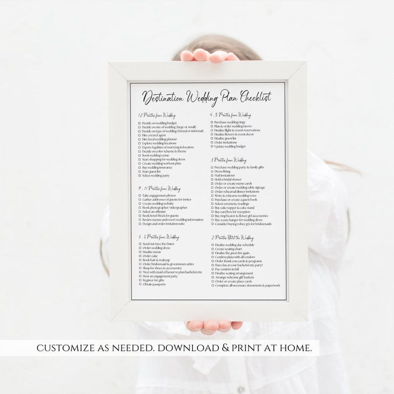 Editable Destination Wedding Checklist, Printable Wedding Checklist ...