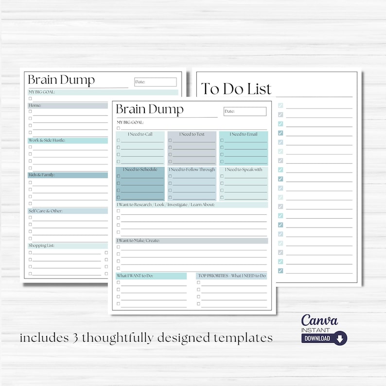 ADHD Brain Dump Printable: Editable To-do List Template (canva) - Etsy