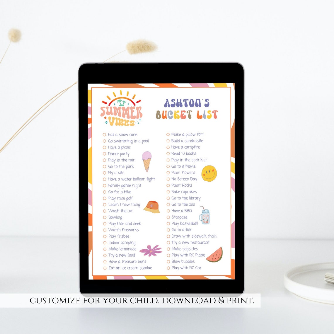 Editable Summer Bucket List, Printable Summer to Do List, Summer ...